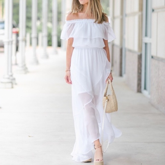 Express | Dresses | Nwt Express Off The Shoulder White Maxi Dress ...